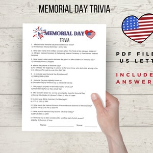Memorial Day Trivia Printable Game, Party or School Memorial Day ...