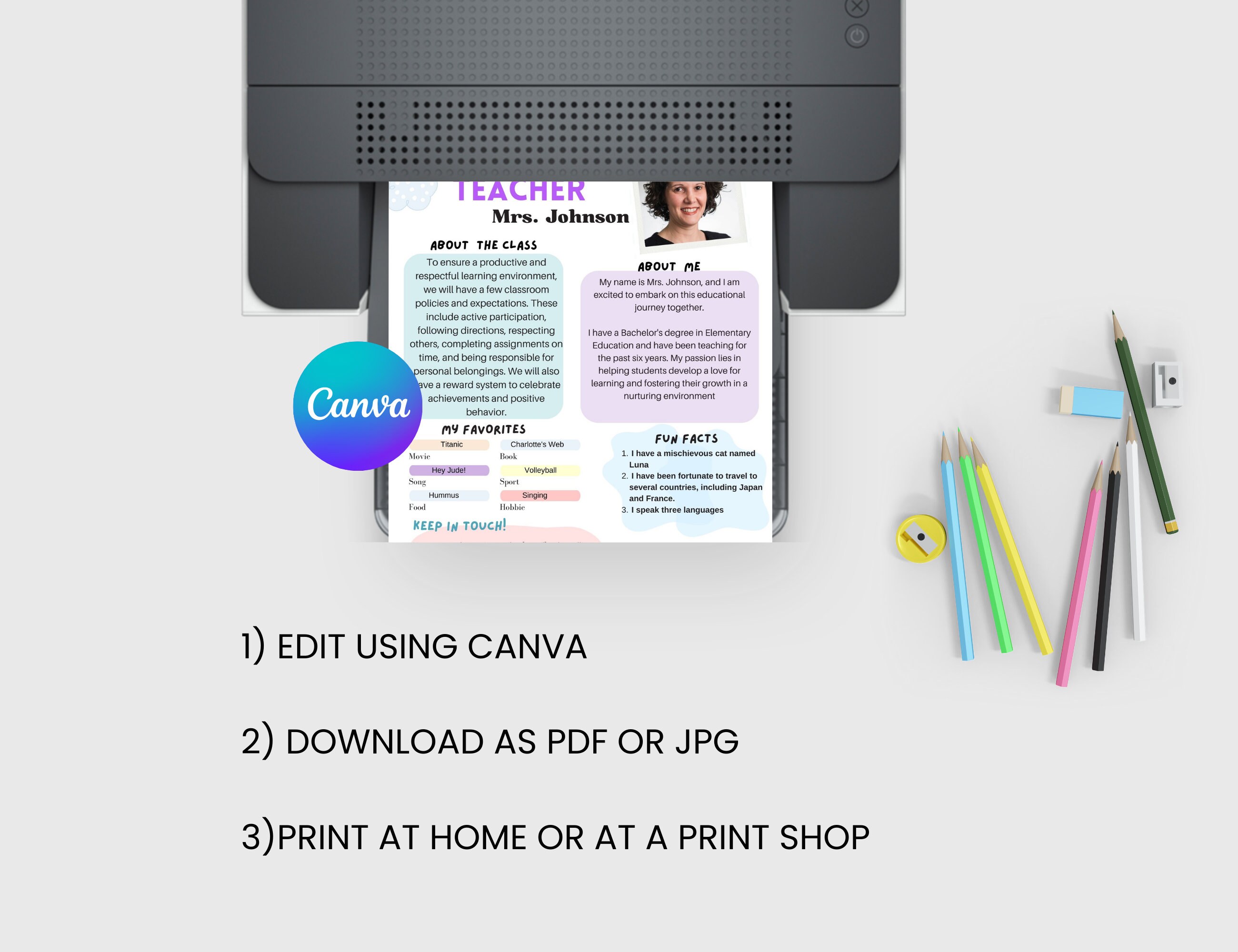 Meet the Teacher Pastel Rainbow Canva Editable Template, Teacher About ...