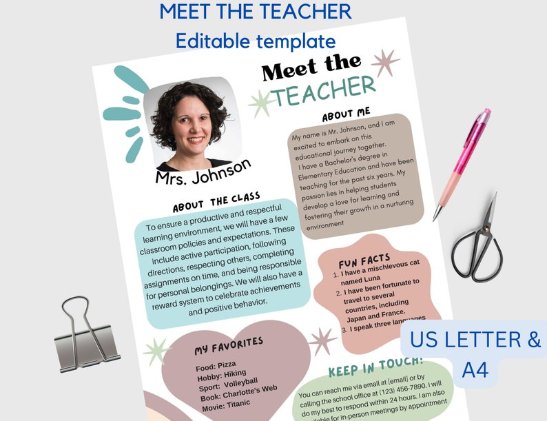 Meet the Teacher Boho Rainbow Canva Editable Template, About Me Teacher ...