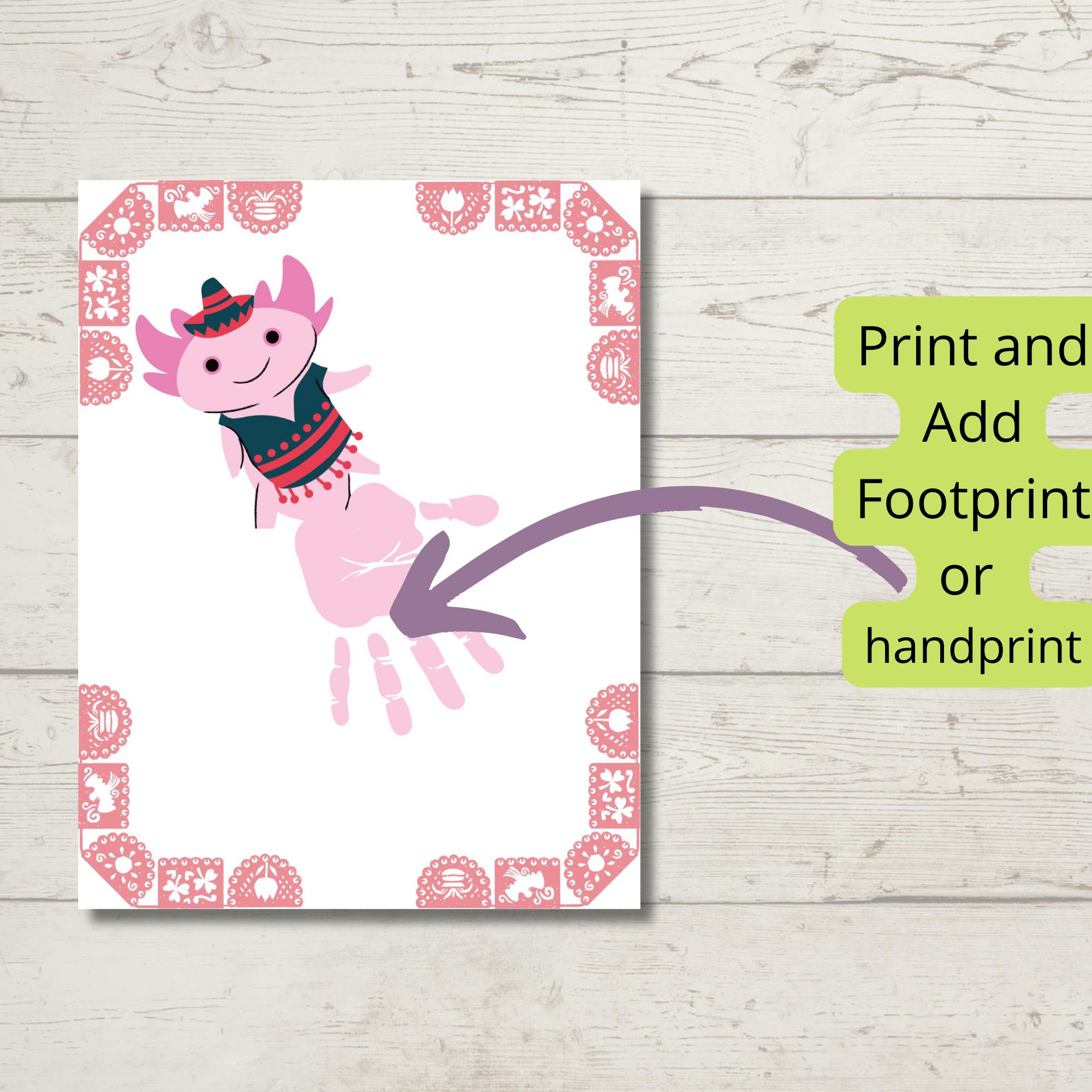 Axolotl With Sombrero Handprint or Footprint Craft, Hispanic Heritage ...