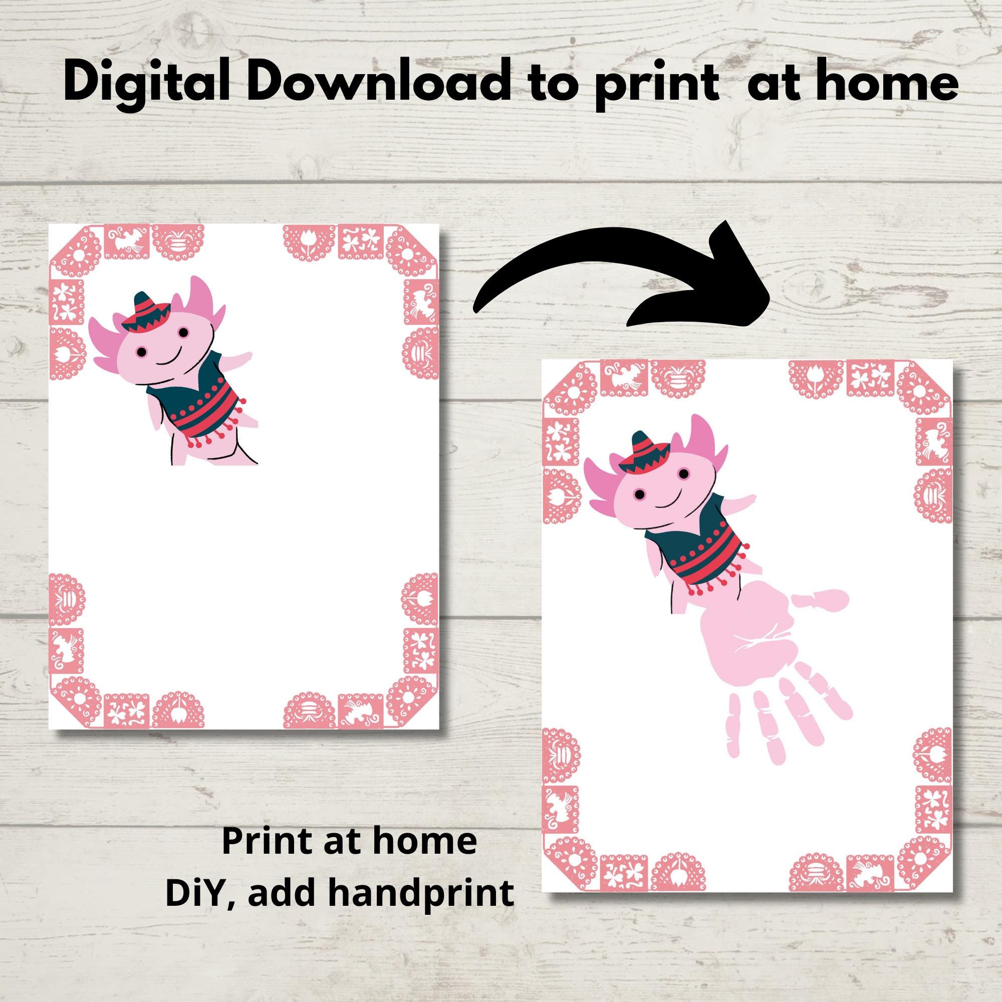 Axolotl With Sombrero Handprint or Footprint Craft, Hispanic Heritage ...