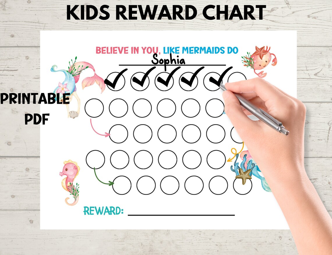 Mermaid Reward Chart for Kids Printable, Mermaid Behavior Chart, Kids ...