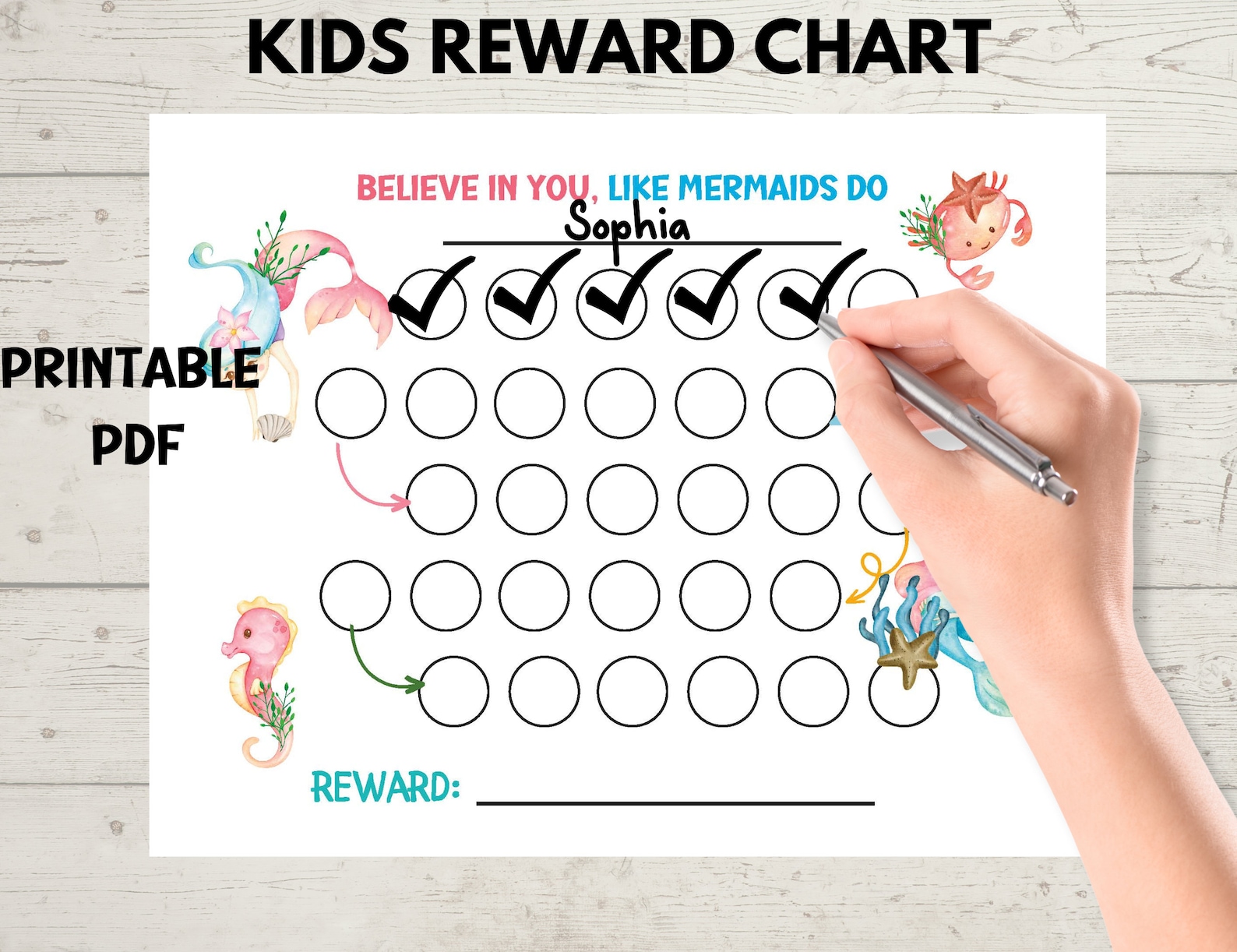 Mermaid Reward Chart for Kids Printable, Mermaid Behavior Chart, Kids ...