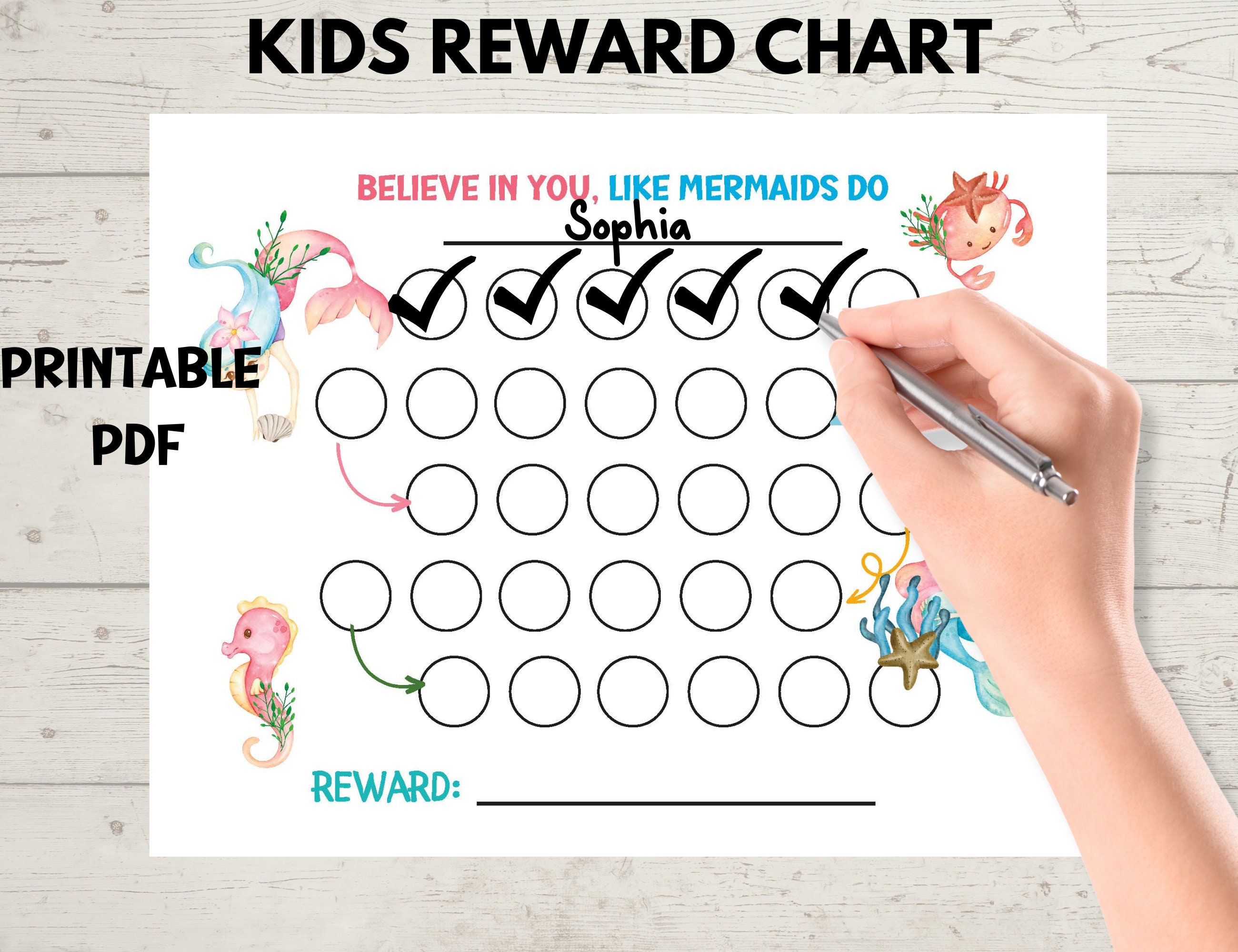 Mermaid Reward Chart for Kids Printable, Mermaid Behavior Chart, Kids ...