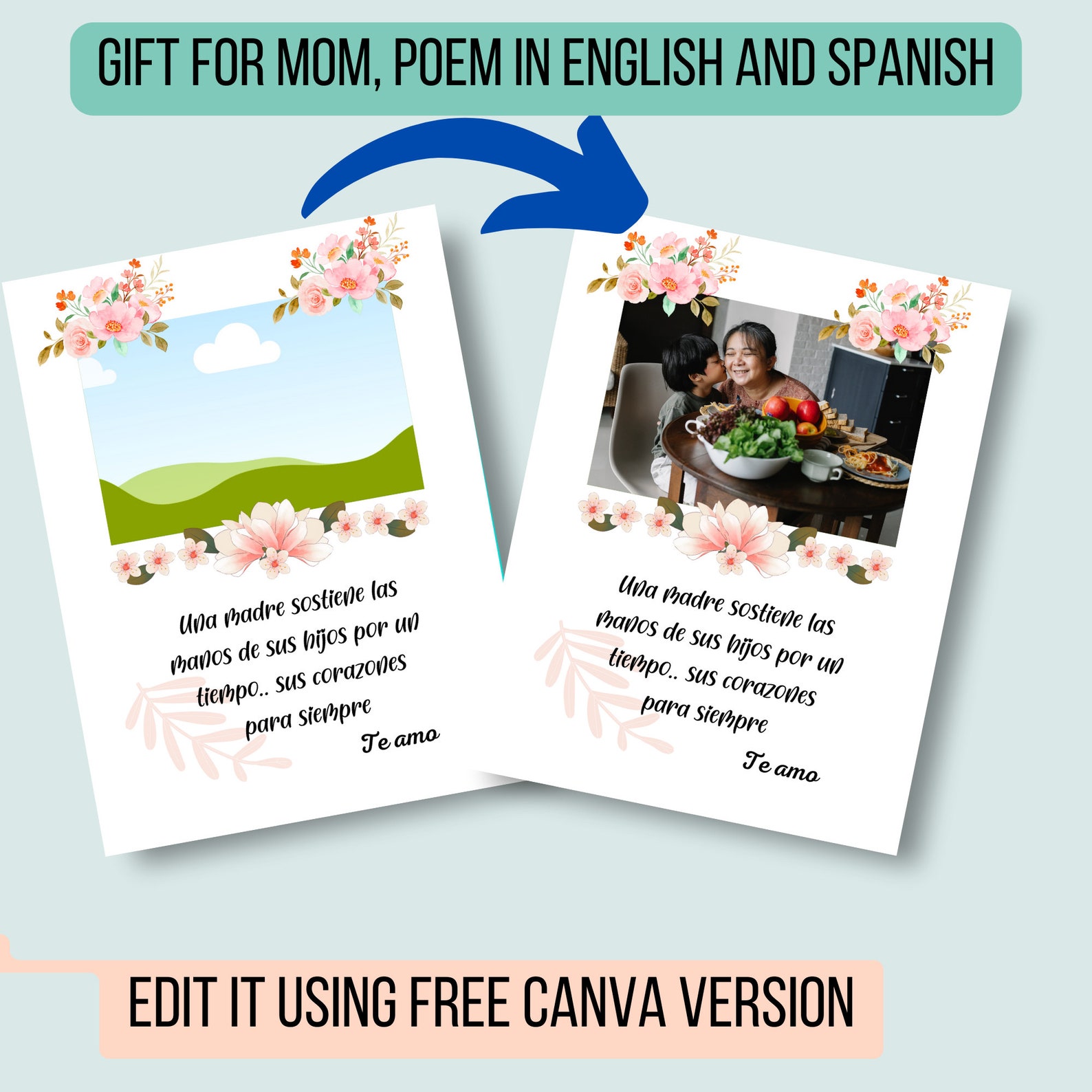 Mothers Day Poem Printable With Photo, Canva Editable, English and ...