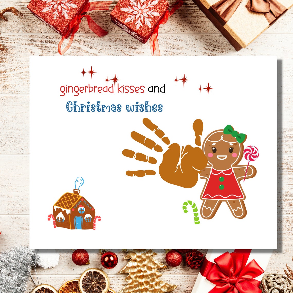 Christmas Cute Gingerbread Girl Handprint Craft Printable Keepsake ...