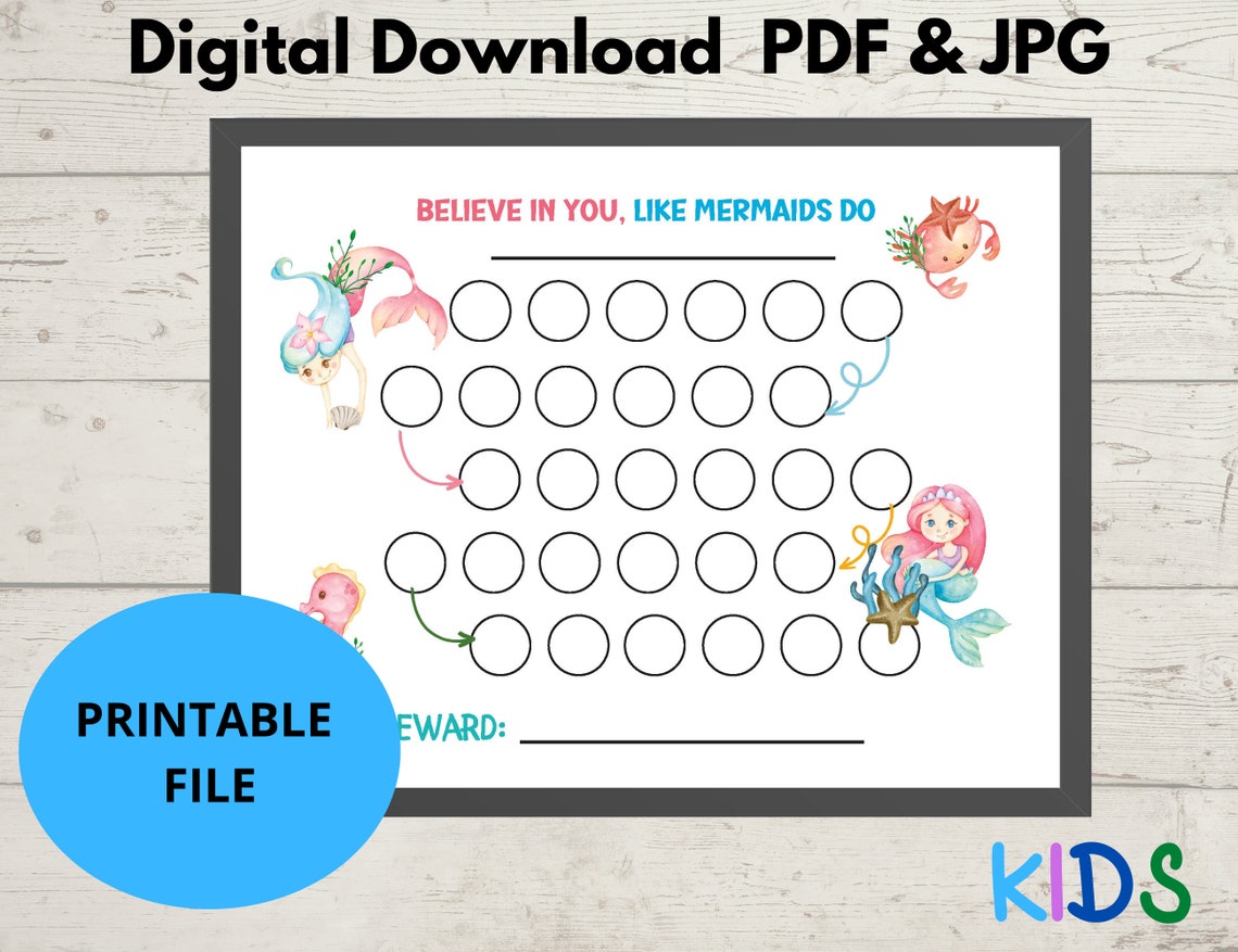 Mermaid Reward Chart for Kids Printable, Mermaid Behavior Chart, Kids ...
