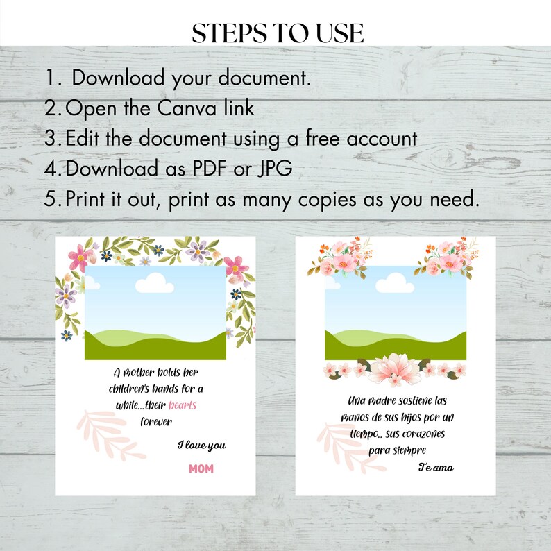 Mothers Day Poem Printable With Photo, Canva Editable, English and ...