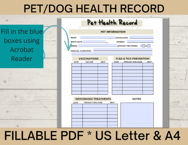 Pet Health Record Printable for New Puppy, Dog or Cat, Pet Health ...