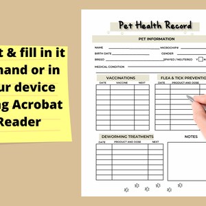 Pet Health Record Printable for New Puppy, Dog or Cat, Pet Health ...
