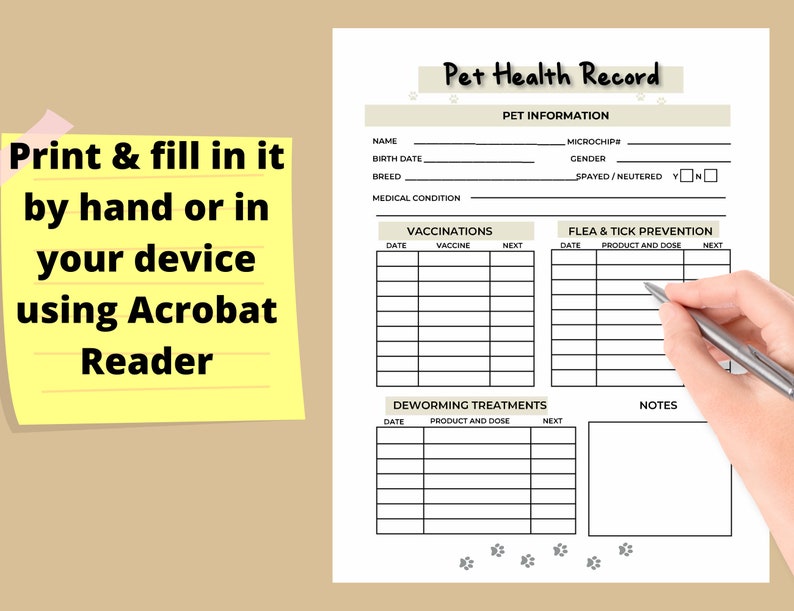 Pet Health Record Printable for New Puppy, Dog or Cat, Pet Health ...