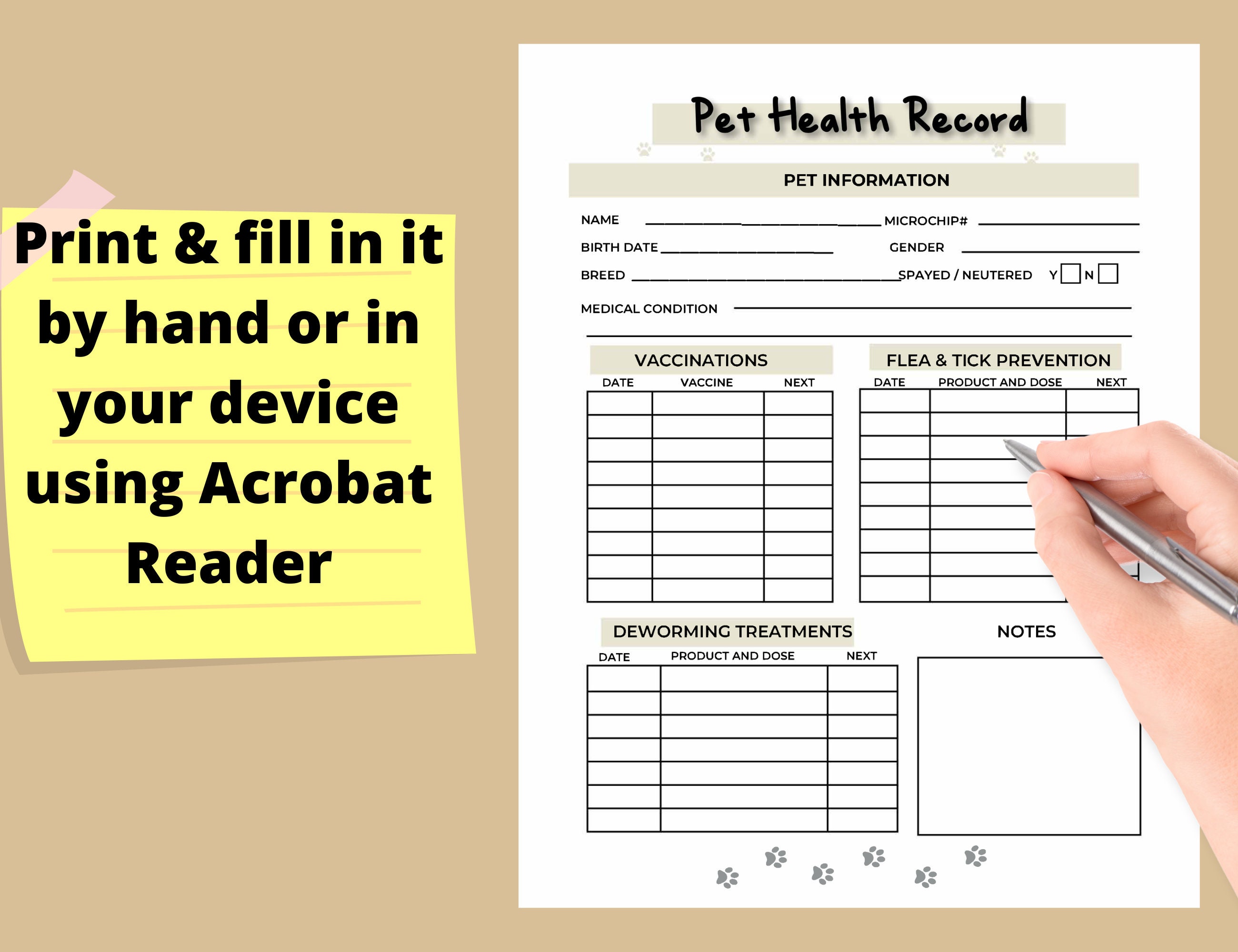 Pet Health Record Printable for New Puppy, Dog or Cat, Pet Health ...