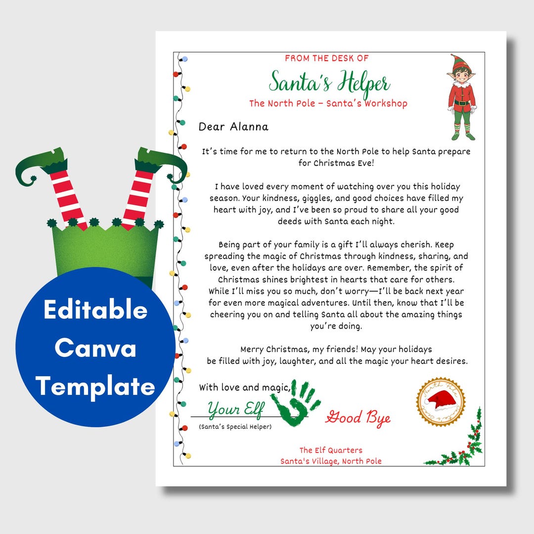 Elf on the Shelf Letter Editable, Goodbye Letter, Canva Template ...