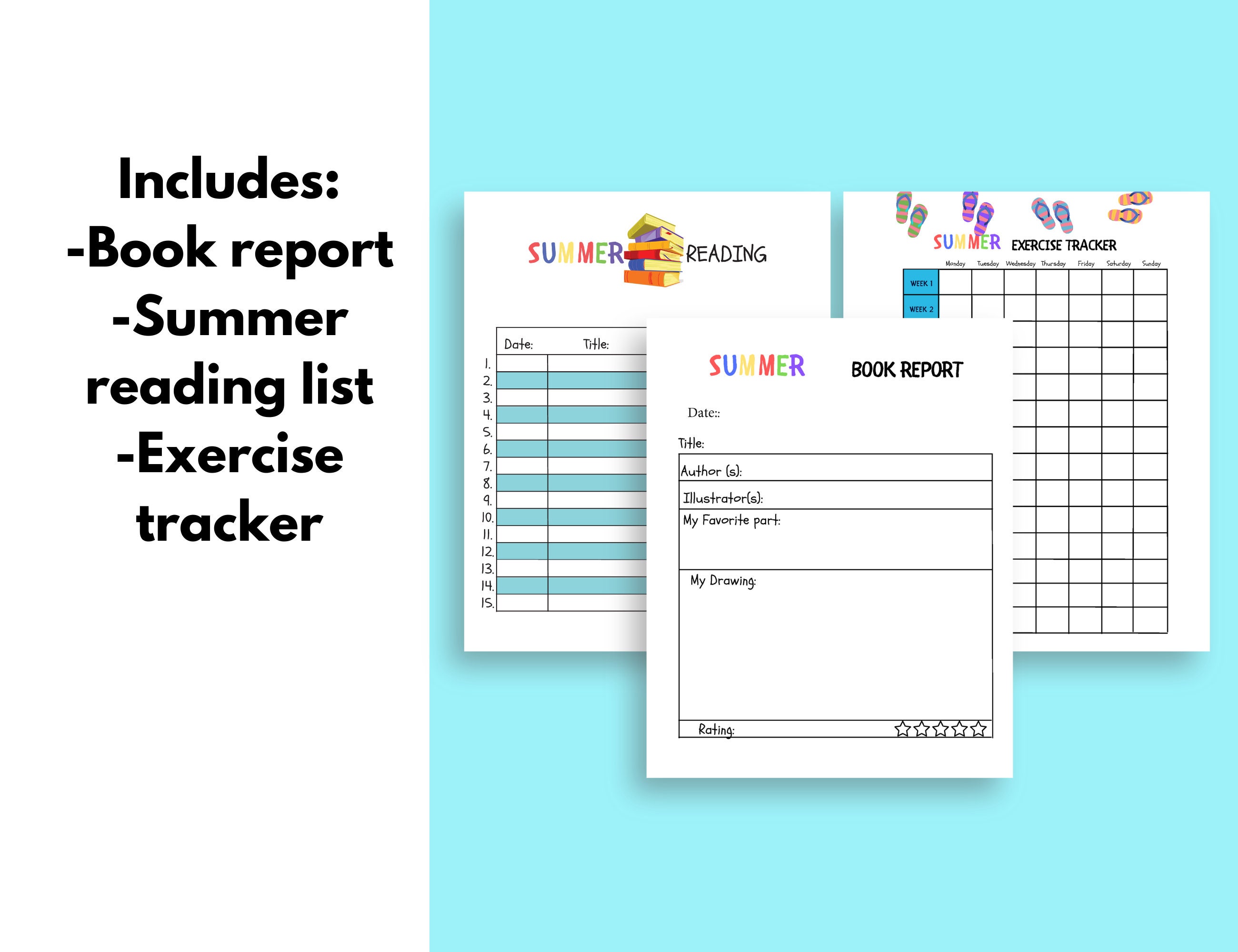 Printable SUMMER Planner Editable for Kids Healthy Habits Summer ...