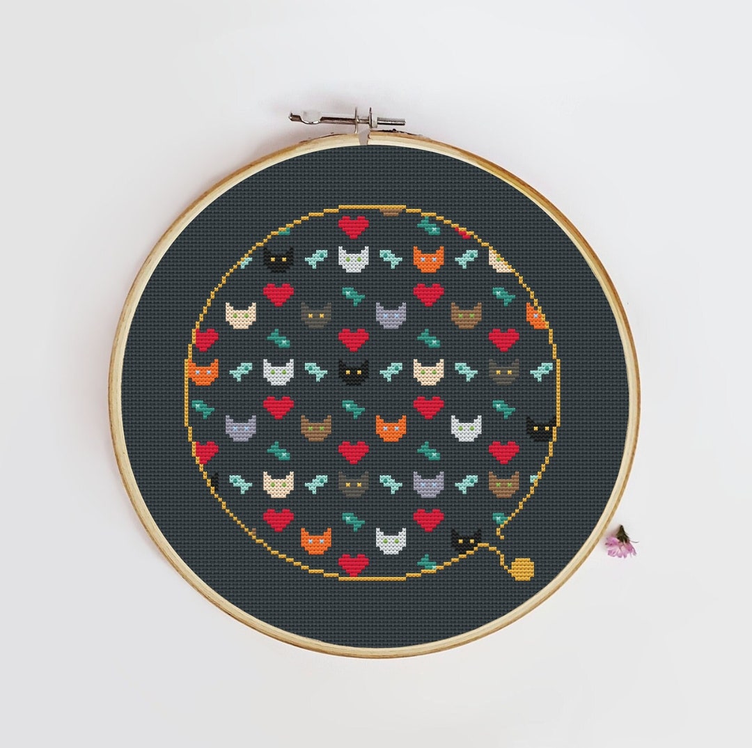 Cats, Fish, Yarn, & Hearts Cross Stitch Pattern - Digital PDF Download ...