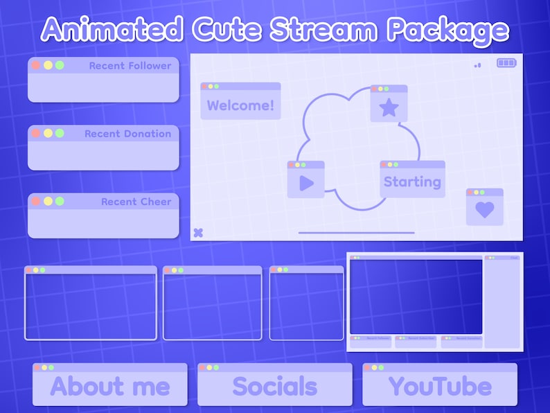 Animated Twitch Overlay Stream Package W/ Panels, Labels, Just Chatting Screens, Alerts, Facecam ...