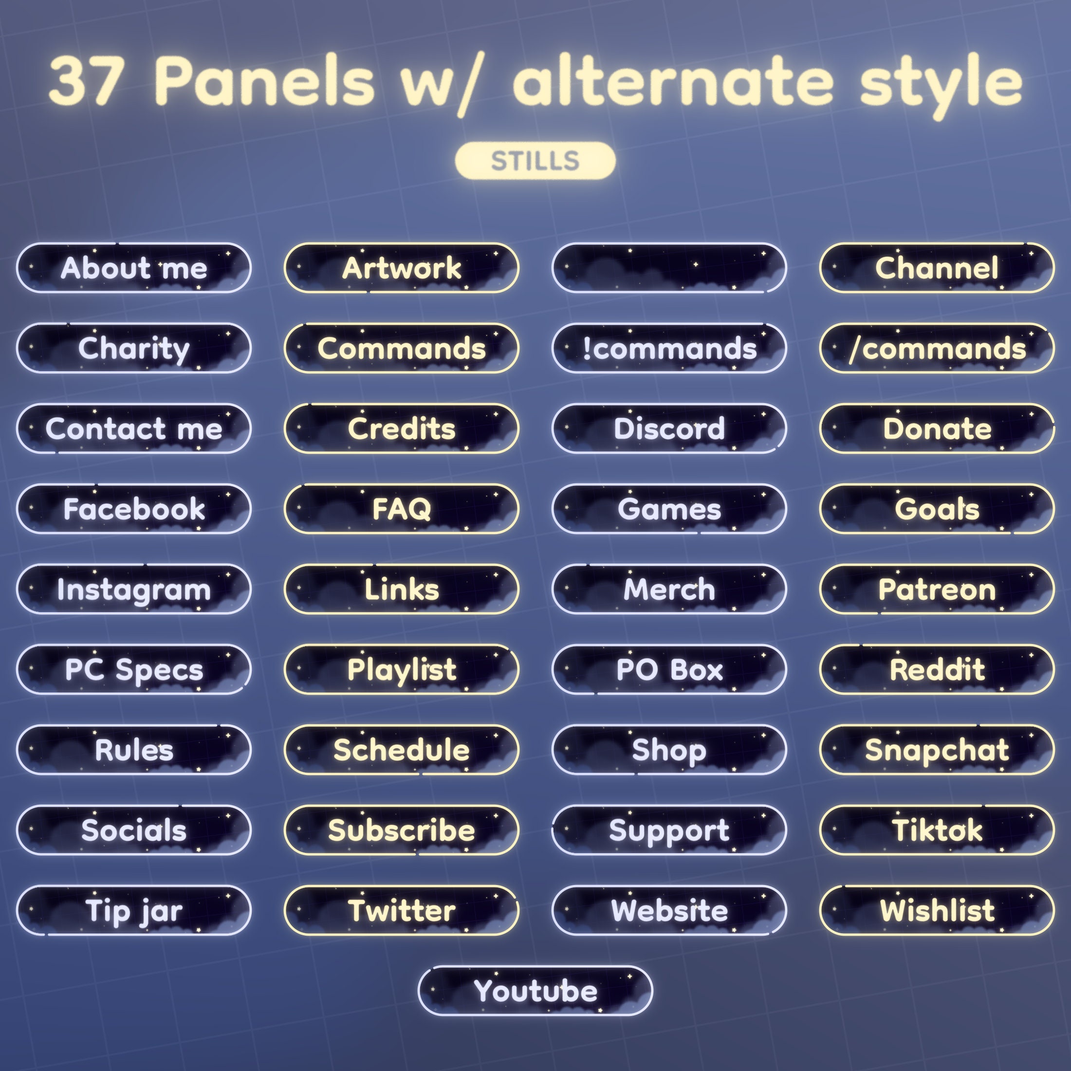 Cute Animated Twitch Overlay Stream Package W/ Panels, Labels, Just Chatting Screens, Alerts ...