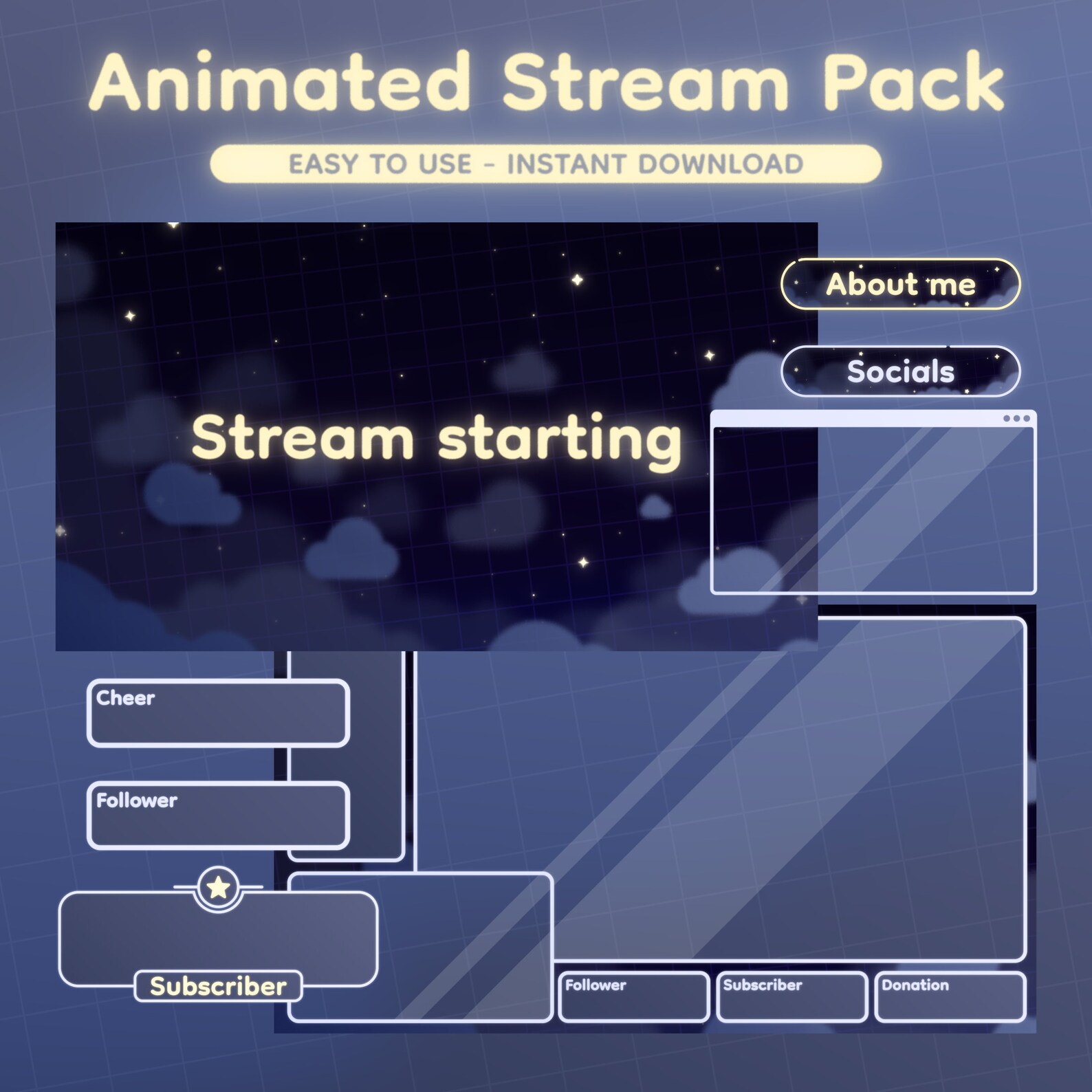 Cute Animated Twitch Overlay Stream Package W/ Panels, Labels, Just ...