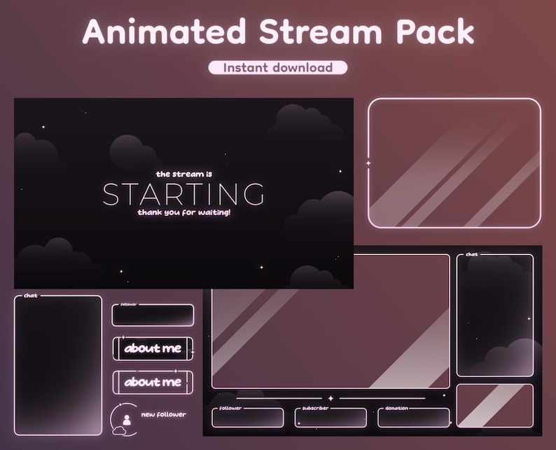 Cute Minimal Animated Twitch Overlay Stream Package W/ Panels, Labels ...