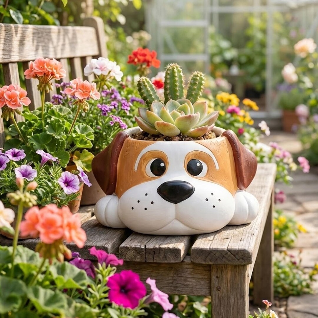 Dog Succulent Planter Cute Animal Mini Flower Pot Handmade Decor - Etsy