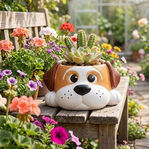 Dog Succulent Planter Cute Animal Mini Flower Pot Handmade Decor - Etsy