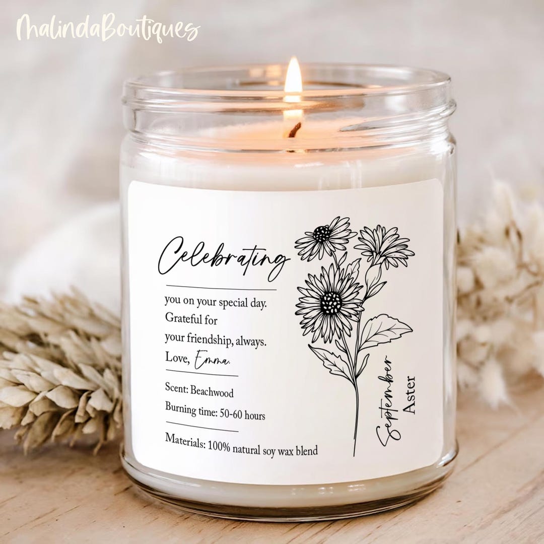 Personalized Birth Flower Candle, Birthday Gift, Coquette Birth Flower ...