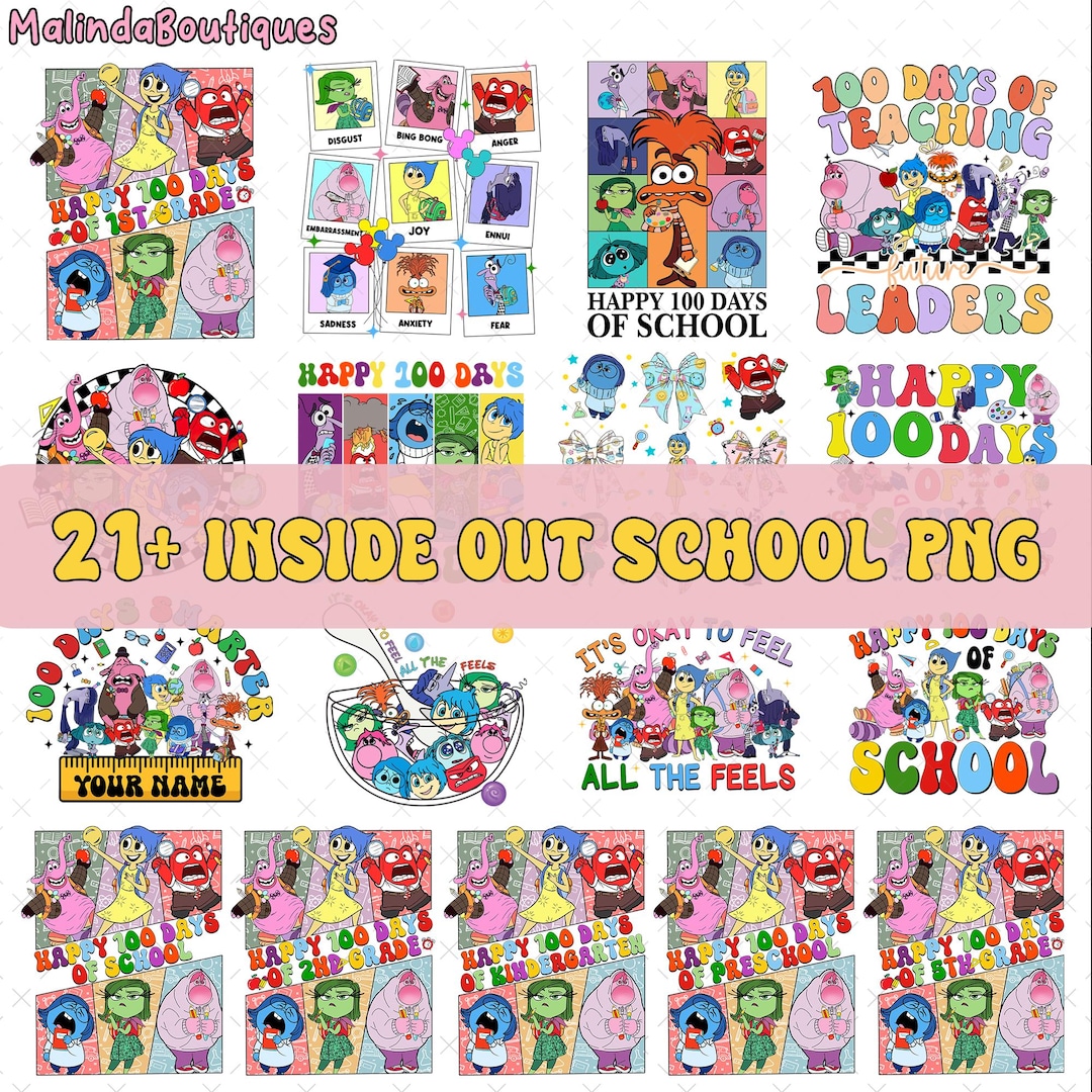 21 Inside Out 100 Days of School Bundle Png, 100 Days of School Png ...