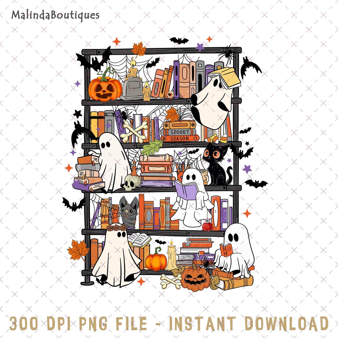 Ghost Reading Book Png, Halloween Bookshelf Png, Ghostly Bookish Png ...