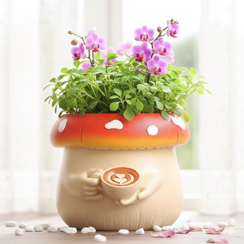Cute Mushroom Ceramic Plant Pot Decorative Succulent Planter Indoor ...