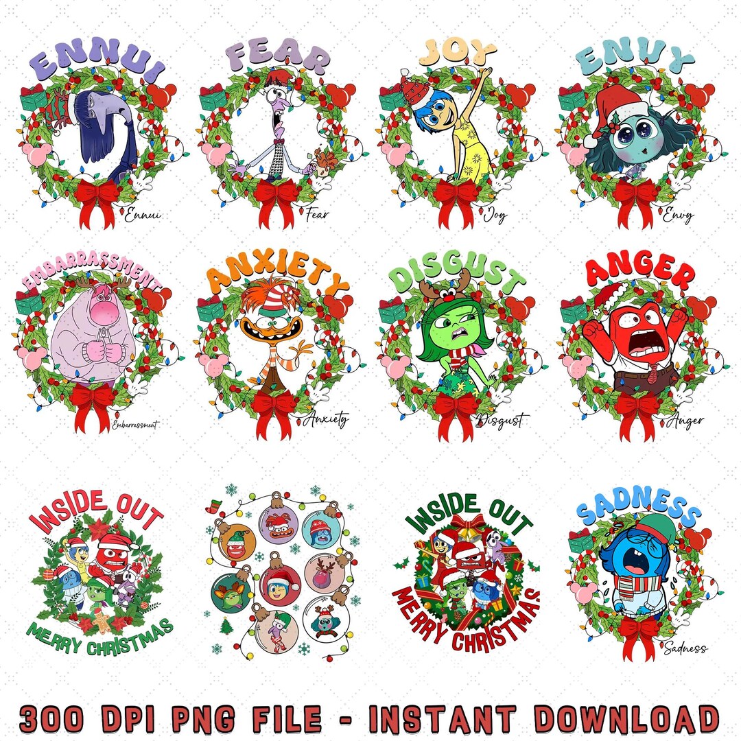 Paquete de personajes de Inside Out 2 en formato PNG para Navidad ...