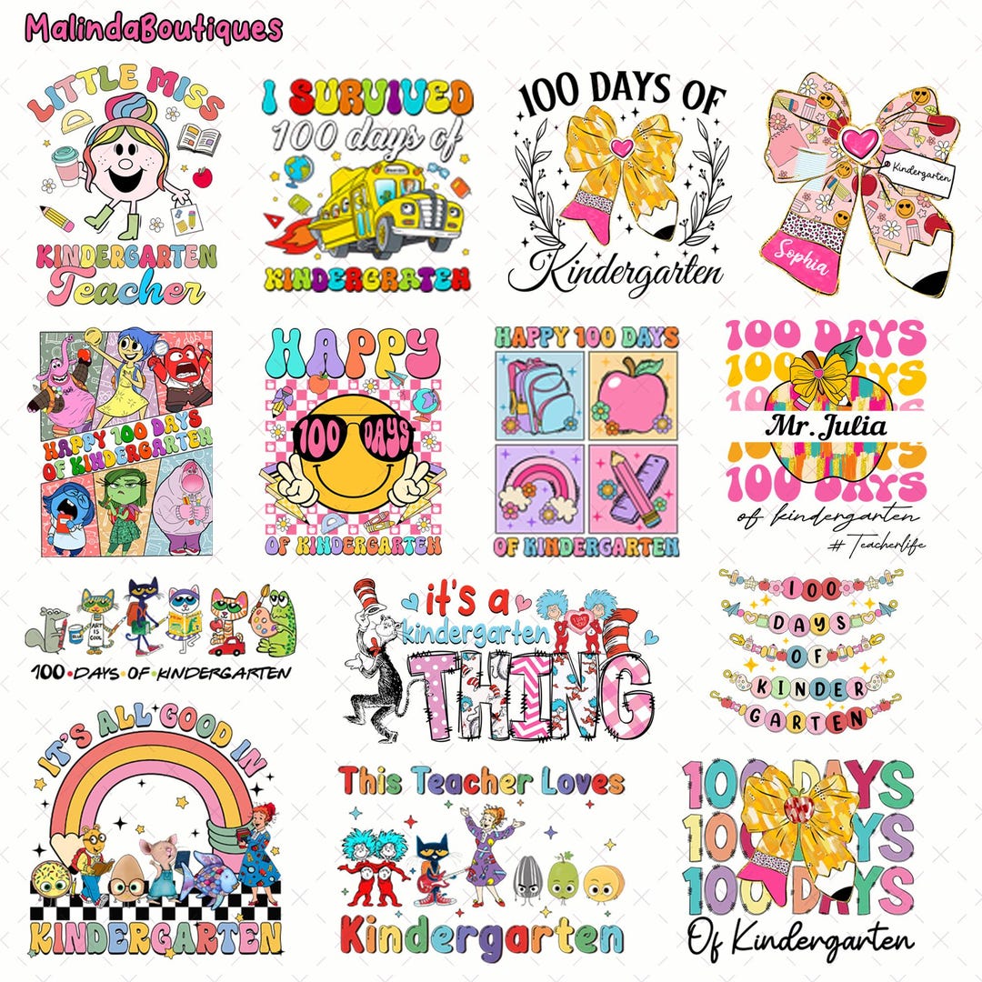 15 100 Days of Kindergarten Png Bundle, Kindergarten Png, 100th Day of ...