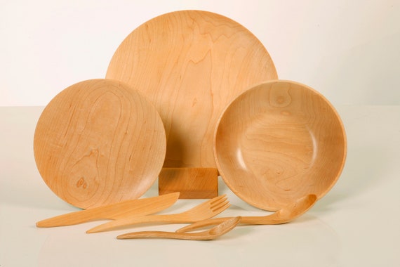 Complete Maple Wood Dinnerware Set | Etsy