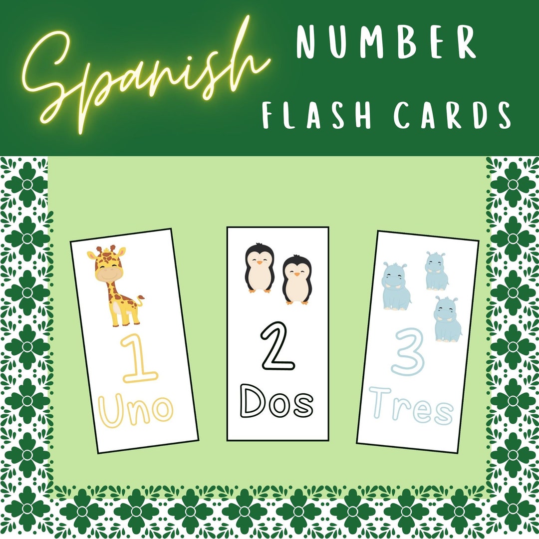 Cute Spanish Numbers Animal Flash Cards,digital Printable Classroom ...