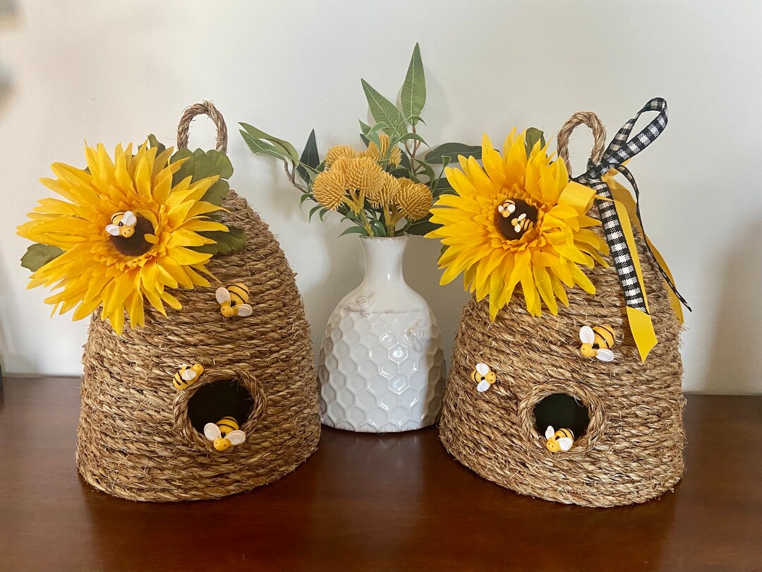 Bee Skep/hive Decoration With Cute Little Bee Family and - Etsy