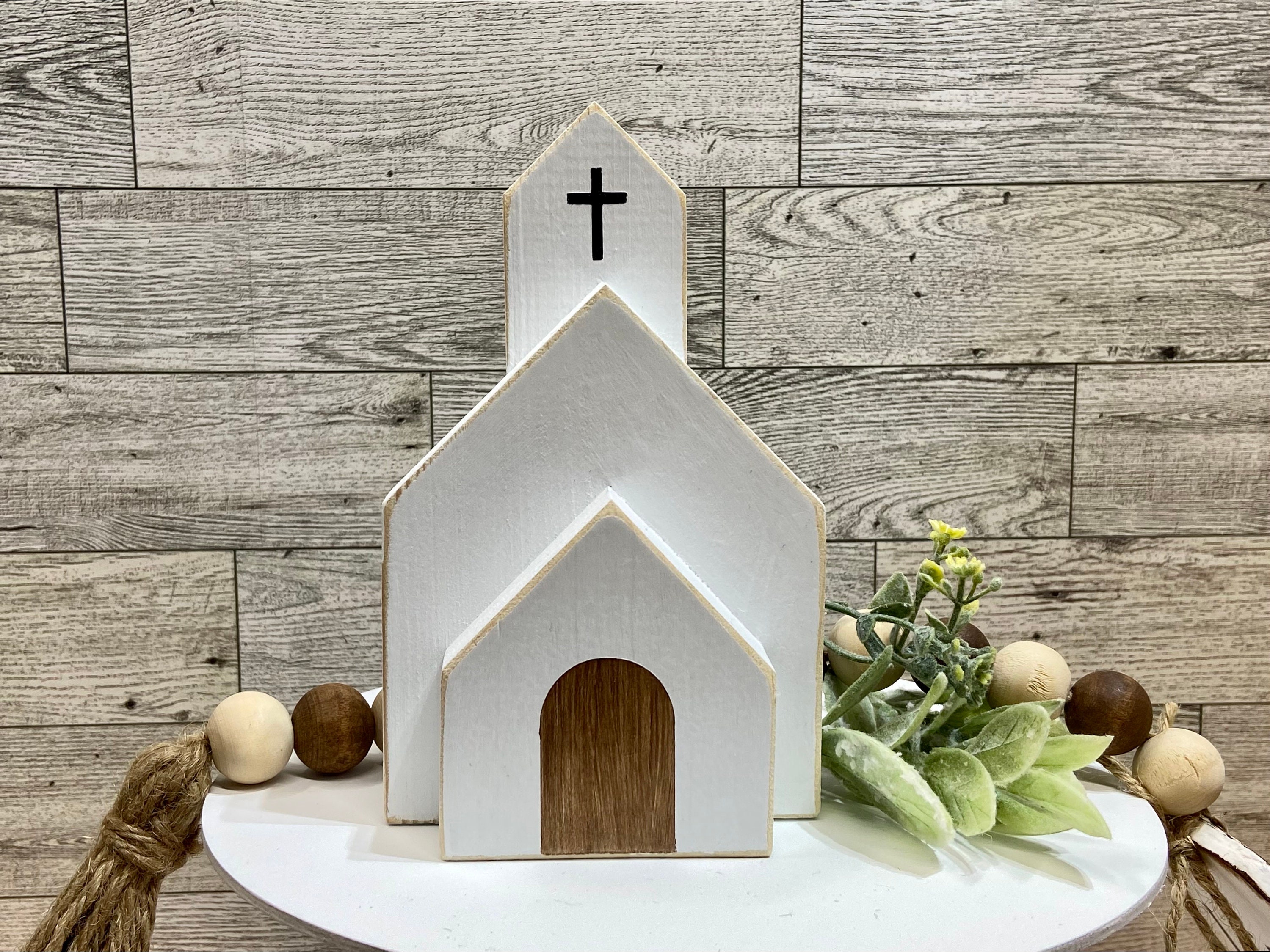 Distressed White Wood Church, Farmhouse Easter Decor, Handmade ...
