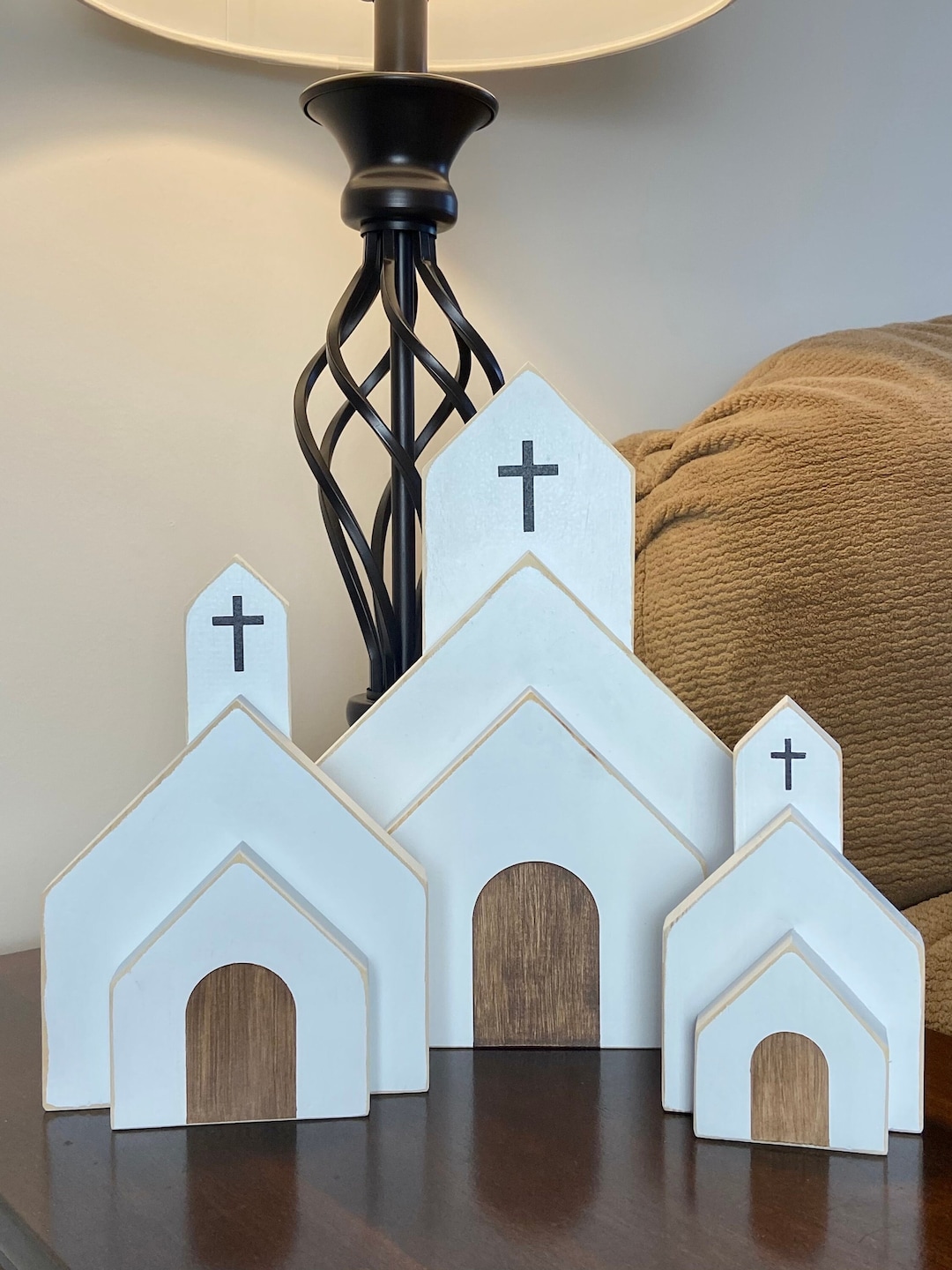 Distressed White Wood Church, Farmhouse Easter Decor, Handmade ...