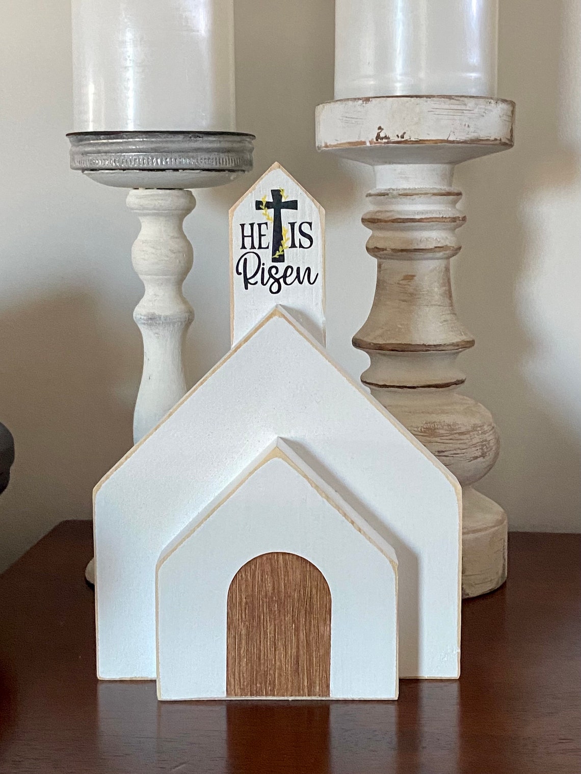 Wood Church Decoration, Easter Tabletop Décor, He is Risen, Easter Gift ...
