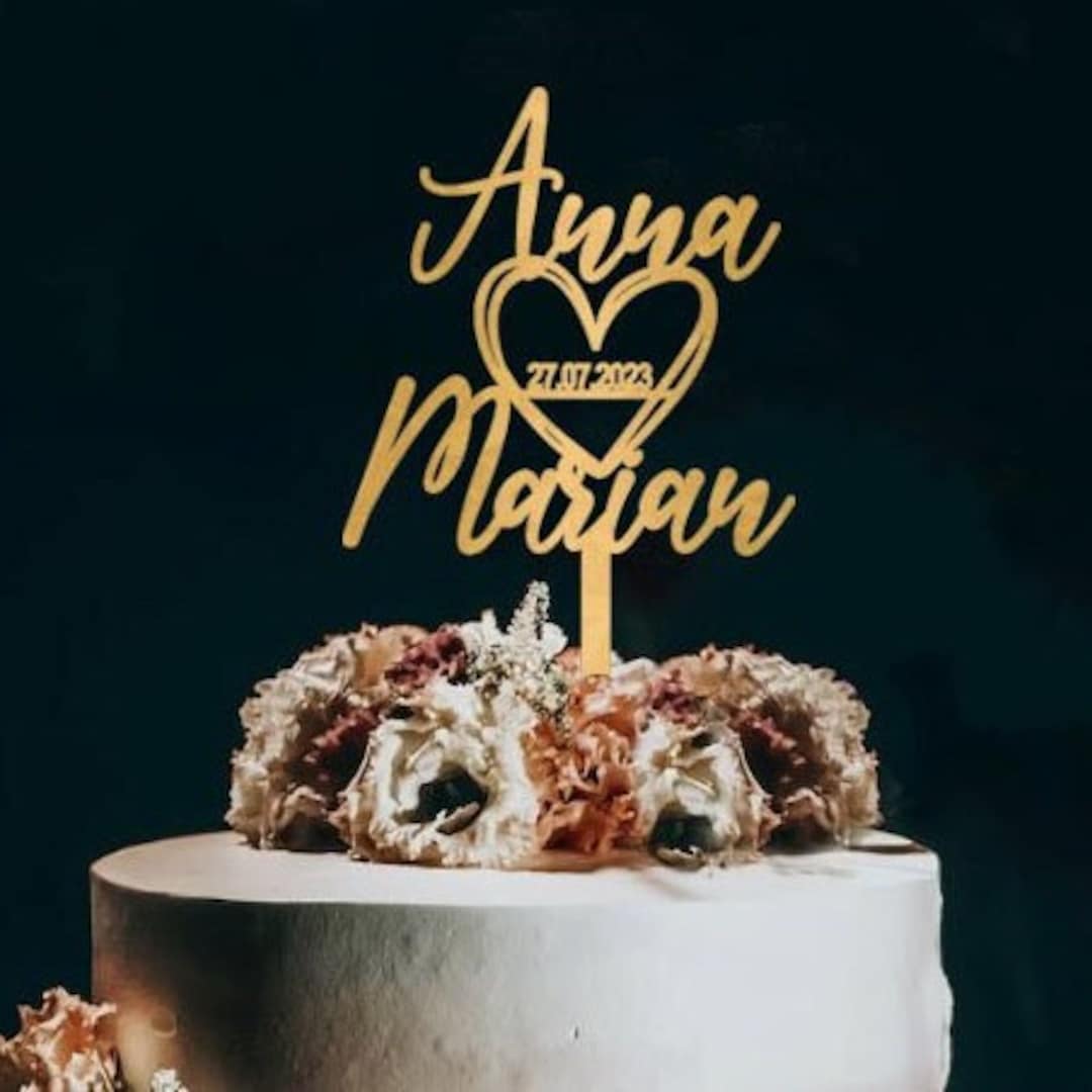 Personalized Wedding Cake Topper With Date and Heart, Custom Couples ...