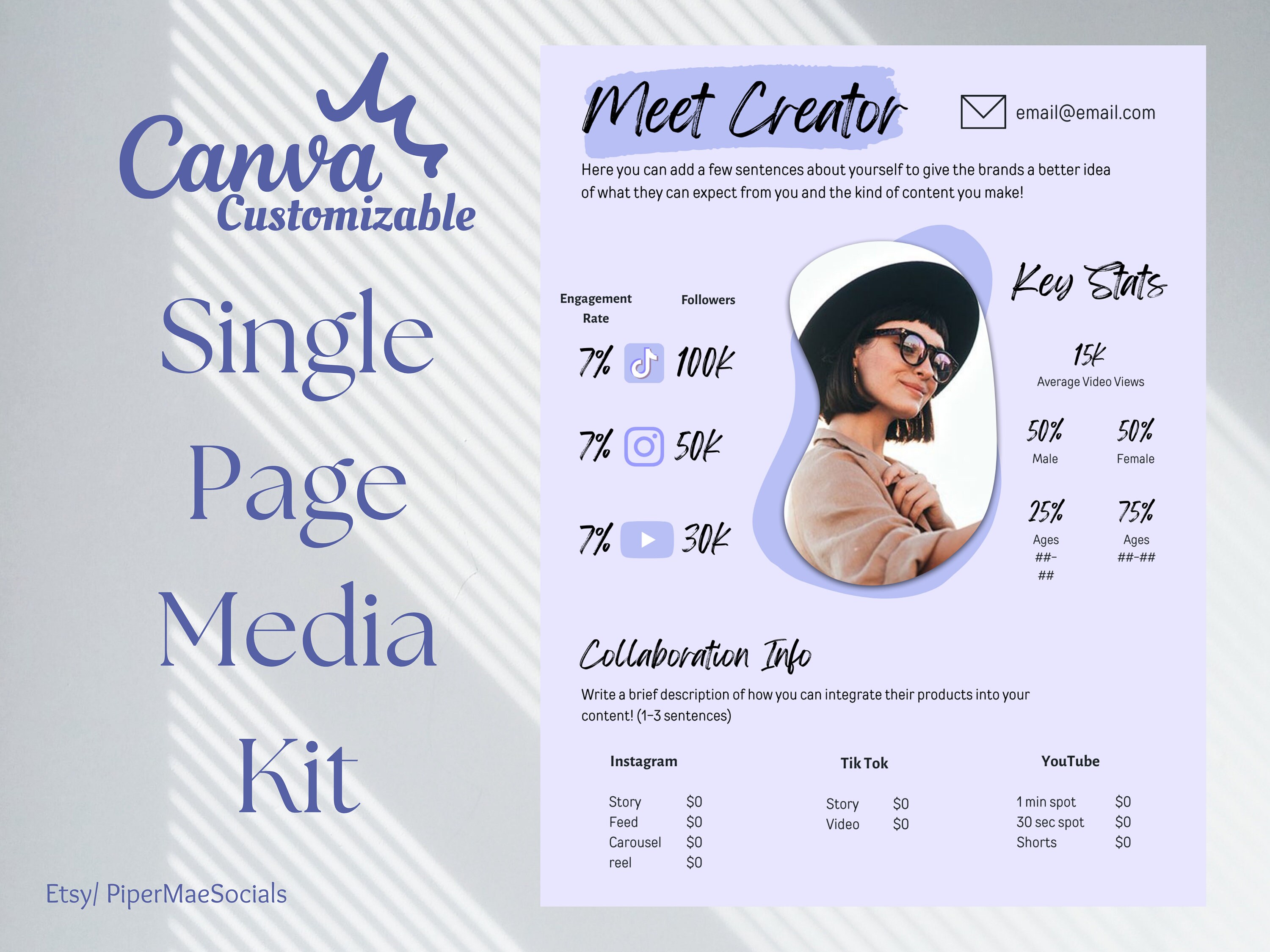 Single Page Media Kit Template for Influencers, Bloggers, Content ...