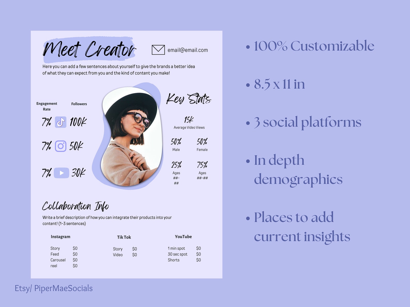 Single Page Media Kit Template for Influencers, Bloggers, Content ...