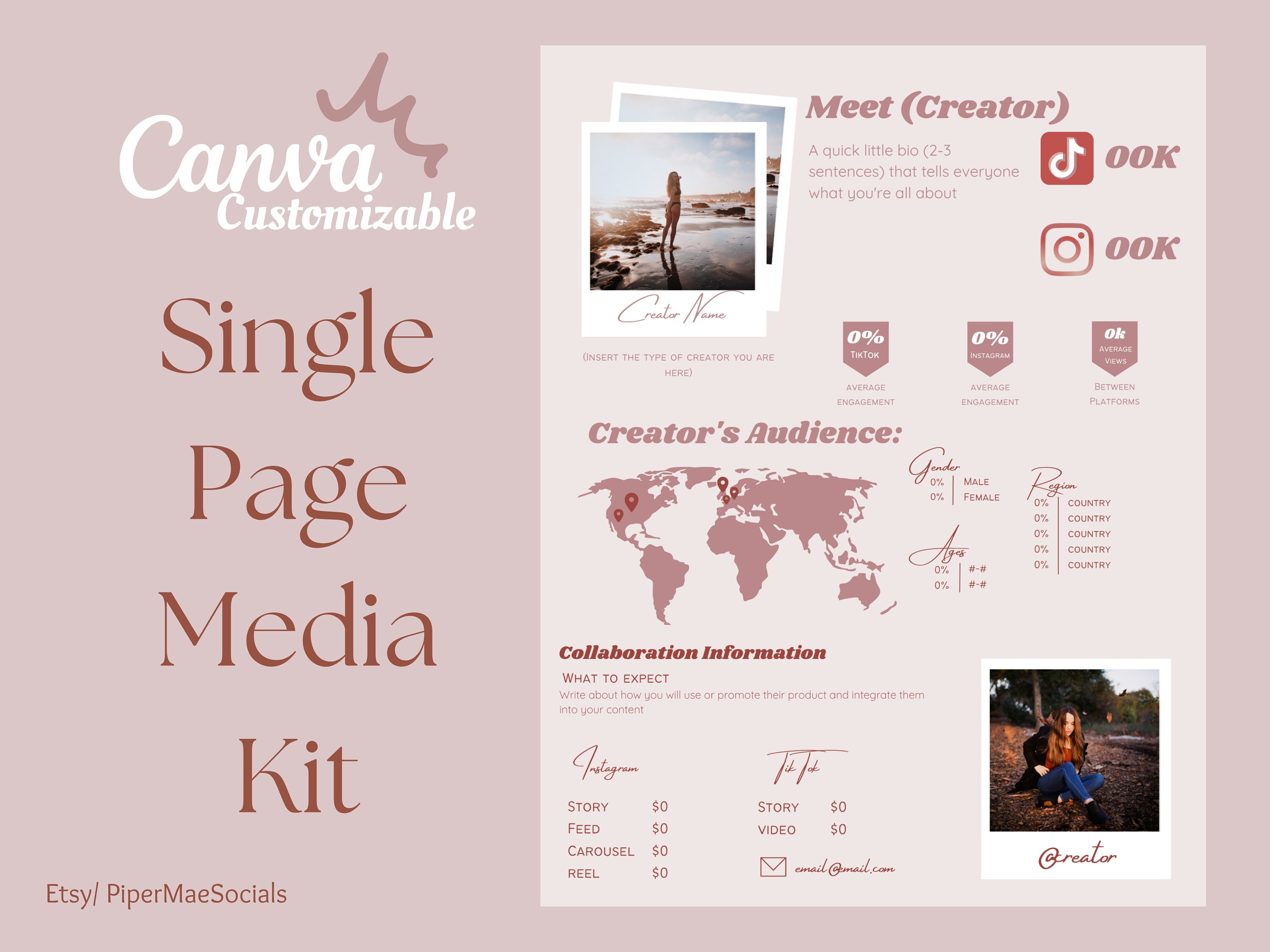 Single Page Media Kit Template for Influencers, Bloggers, Content ...