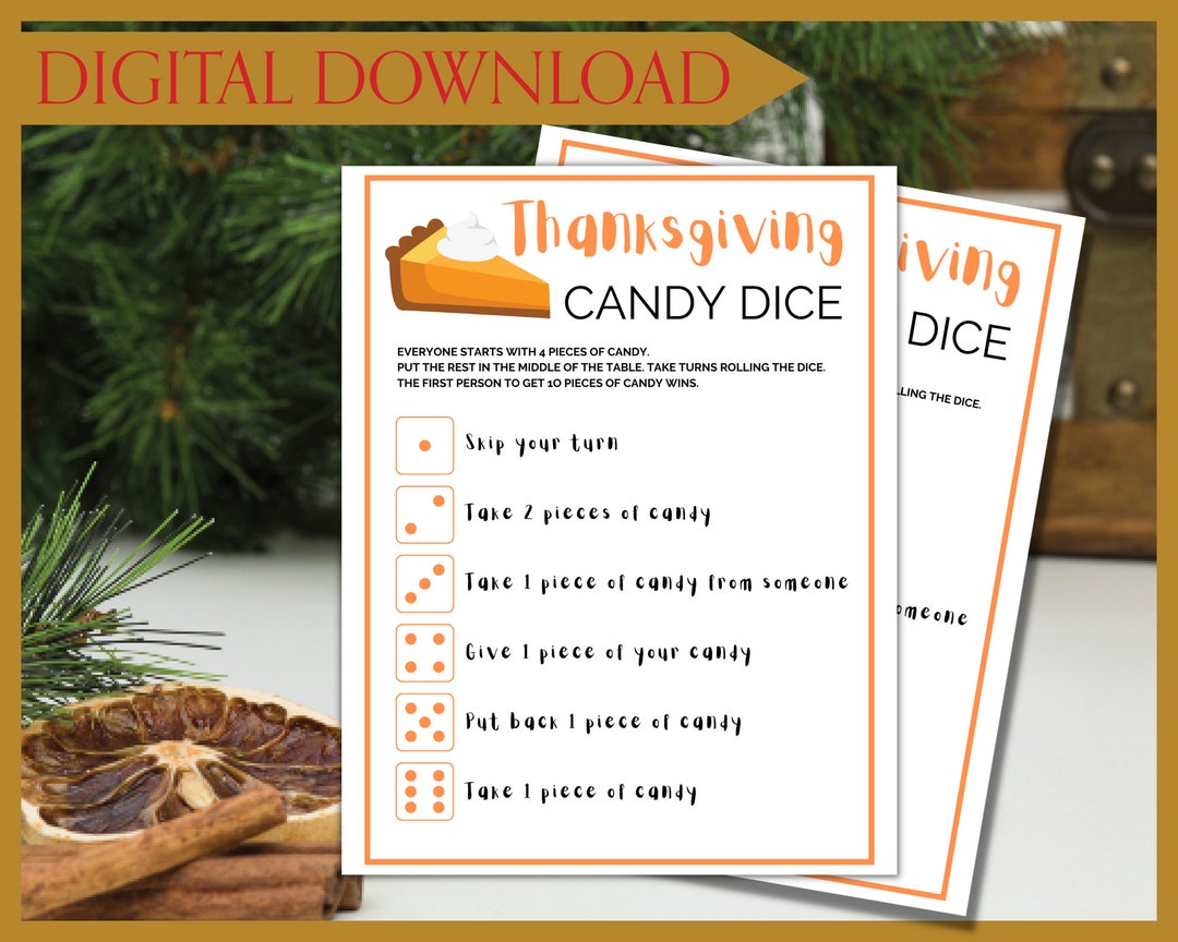 Thanksgiving, Candy Dice, Printable Games, Thanksgiving Party Game ...