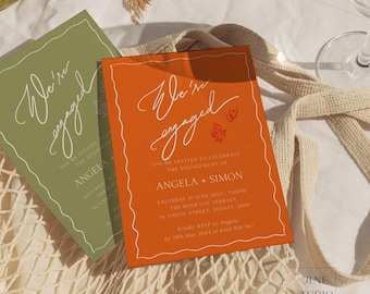 Vibrant Engagement Party Invite Hand Drawn Hand Written Funky Digital ...