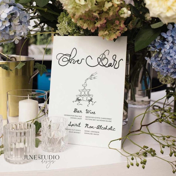 Wedding Bar Menu Signage Template Champagne Tower Hand Drawn Drink - Etsy