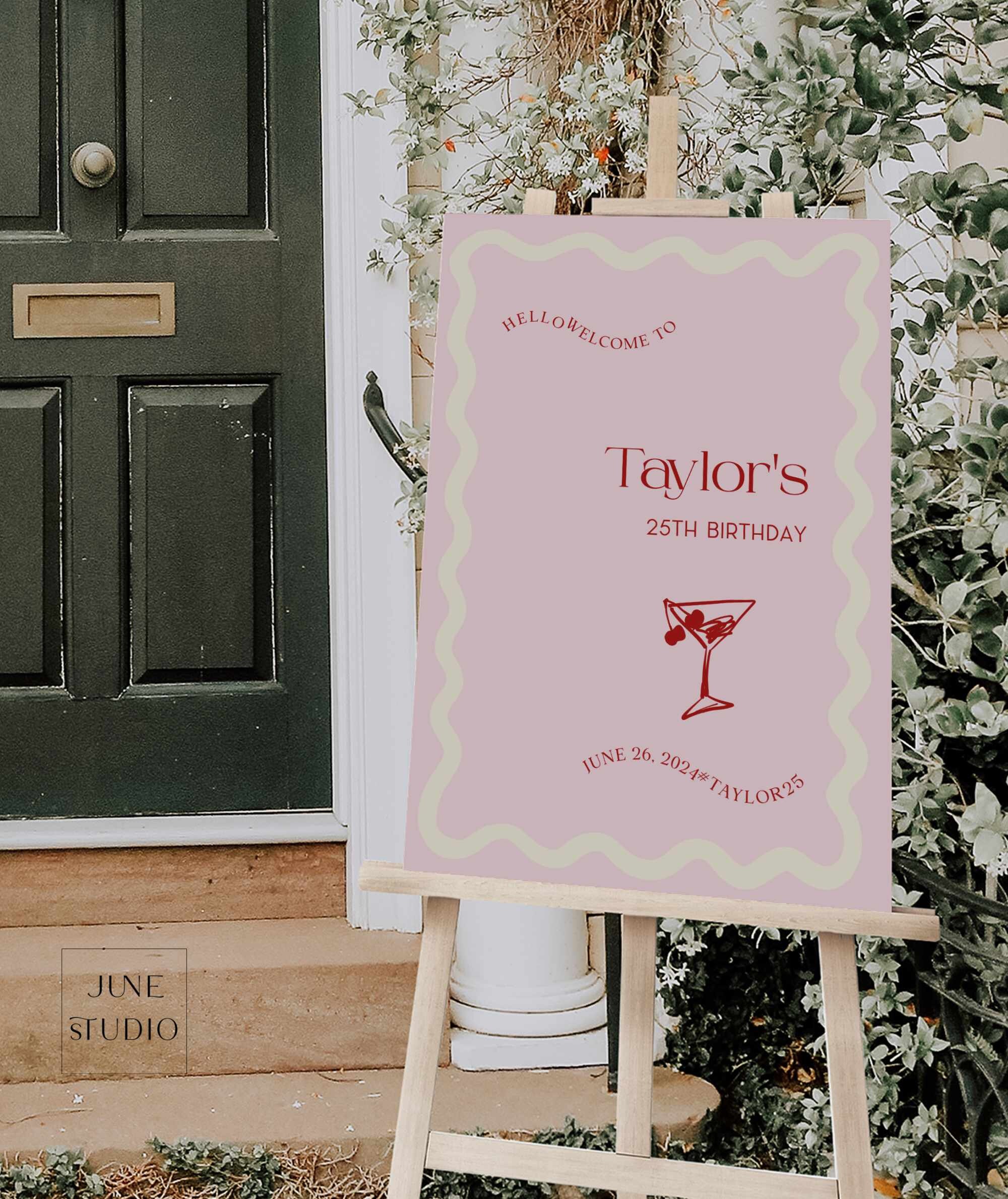 Wavy Birthday Welcome Sign Template Hand Drawn Pink Red Whimsical ...