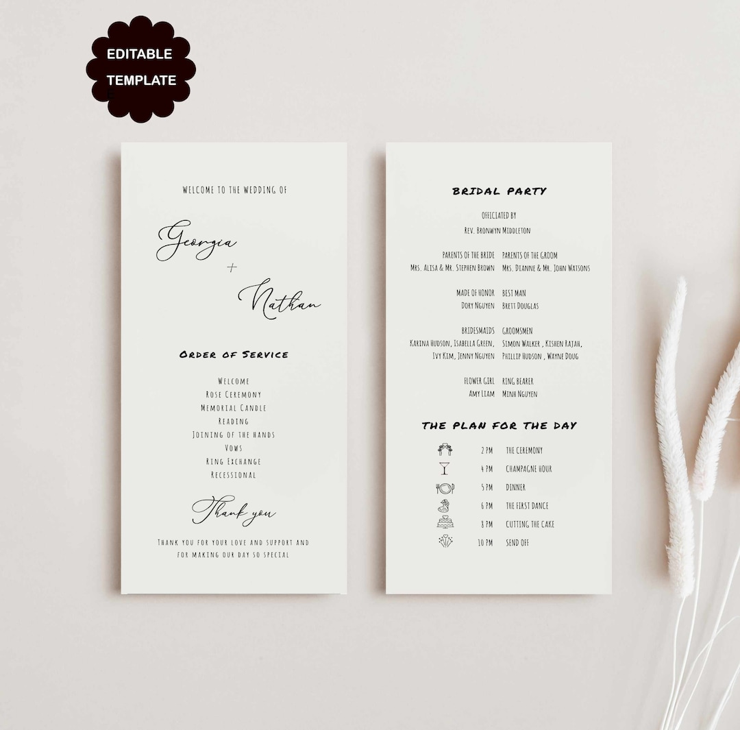Wedding Program Template Printable Vintage Glam Church Program Time ...