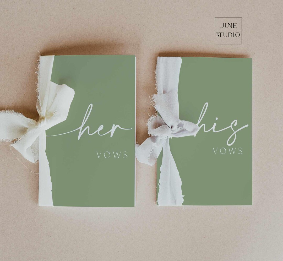 Sage Green Wedding Vows Booklet Template Modern Script Minimal Vows ...