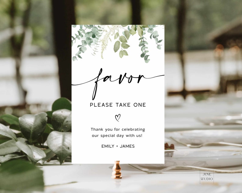 Eucalyptus Wedding Favor Sign Template: Greenery Botanical (editable ...
