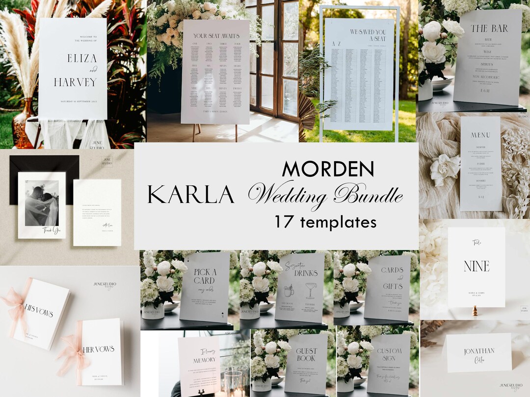 Modern Wedding Day Bundle Template, Editable Wedding Reception Bundle ...