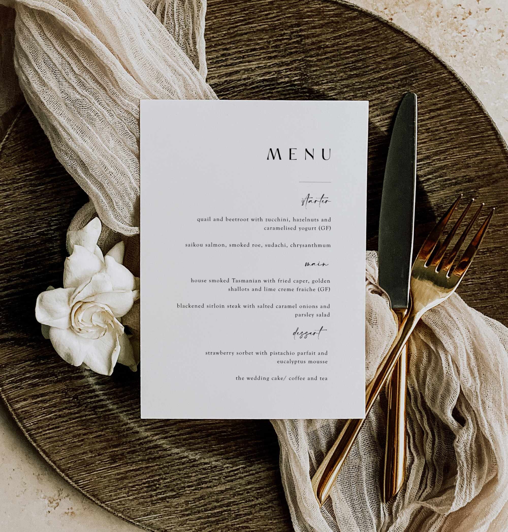 Minimalist Wedding Table Thank You Place Card Wedding Menu With Thank ...